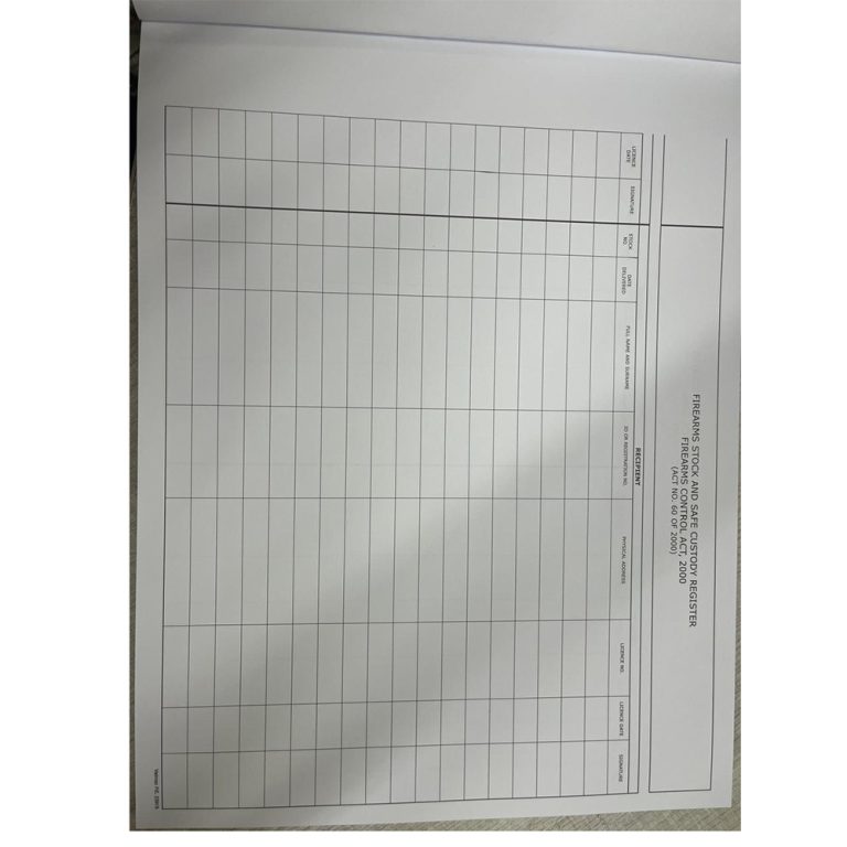 Firearm Stock & Safe Custody Register - Romi Tactical and Safety